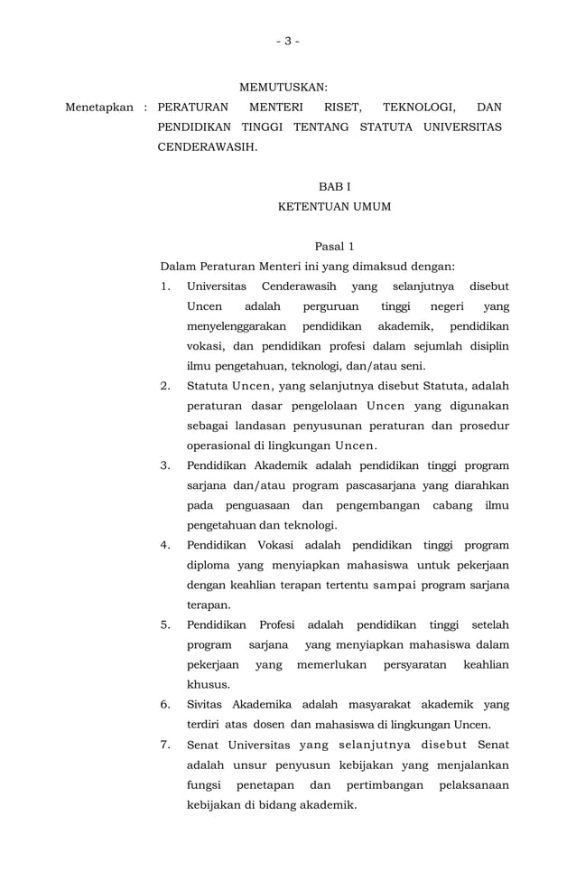 Permen N0 32 Tahun 2017 tentang Statuta Universitas Cenderawasih | PDF