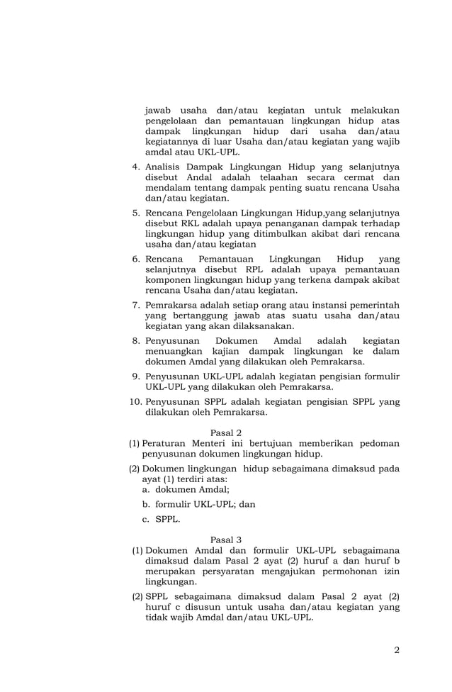 Permen 16 th 2012 Pedoman Penyusunan Dokumen Lingkungan Hidup | PDF