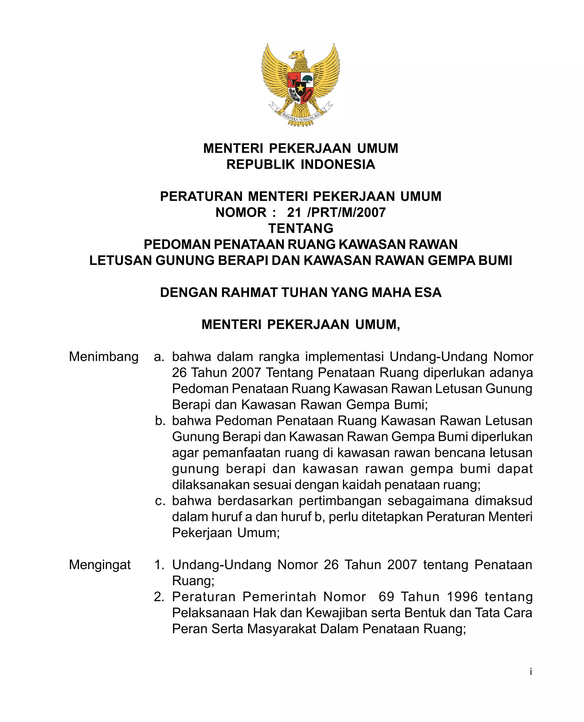Permen21 th 2007 tt pedoman penatan ruang kawasan rawan letusan gunung ...