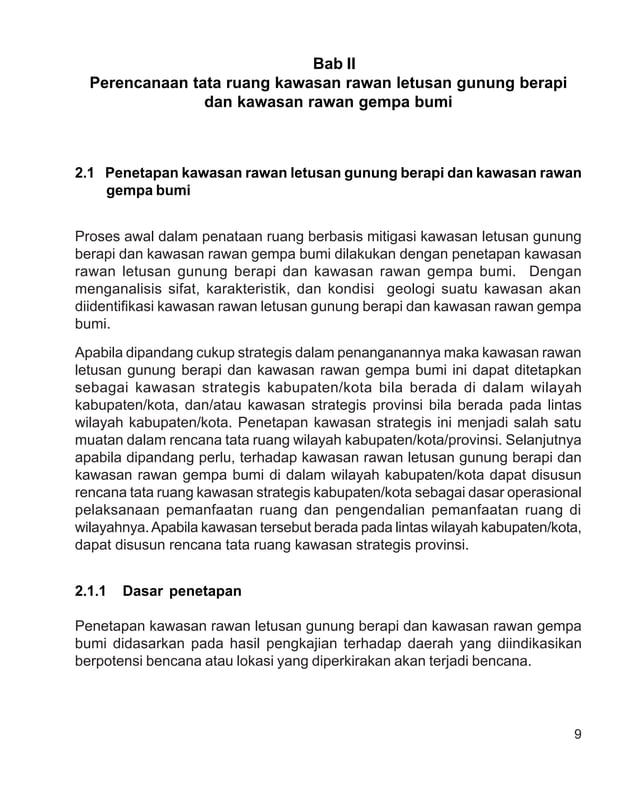Permen21 th 2007 tt pedoman penatan ruang kawasan rawan letusan gunung berapi dan kawasan rawan ...