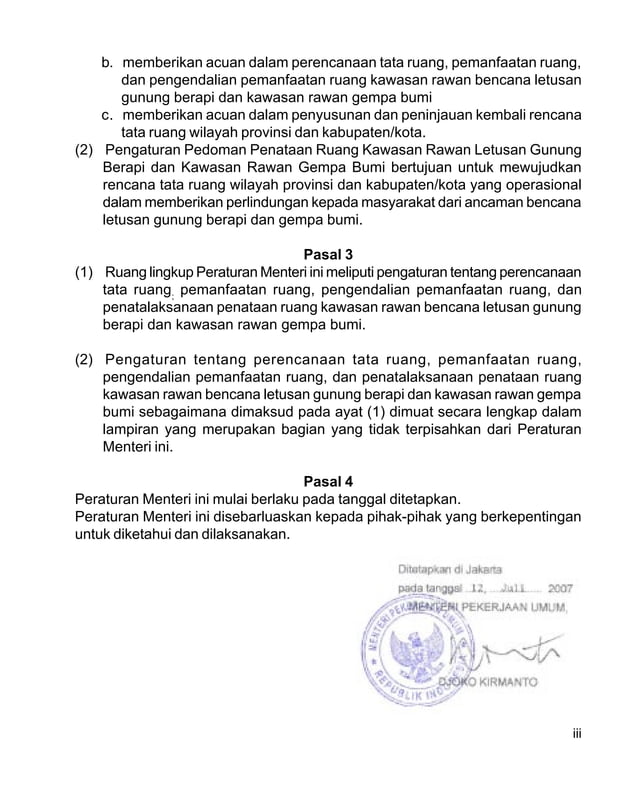 Permen21 th 2007 tt pedoman penatan ruang kawasan rawan letusan gunung berapi dan kawasan rawan ...