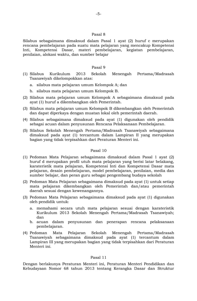 Permen 58 ttg kurikulum smp | PDF