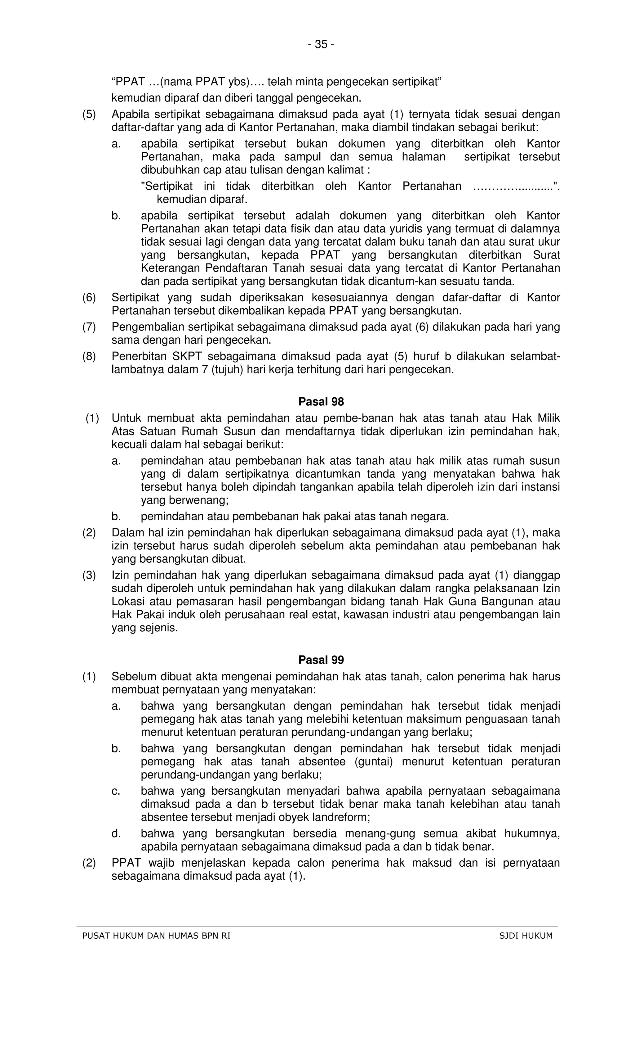 Permen Agraria No. 3 Tahun 1997 Tentang Ketentuan Pelaksanaa Peraturan Pemerintah No. 24 Tahun ...