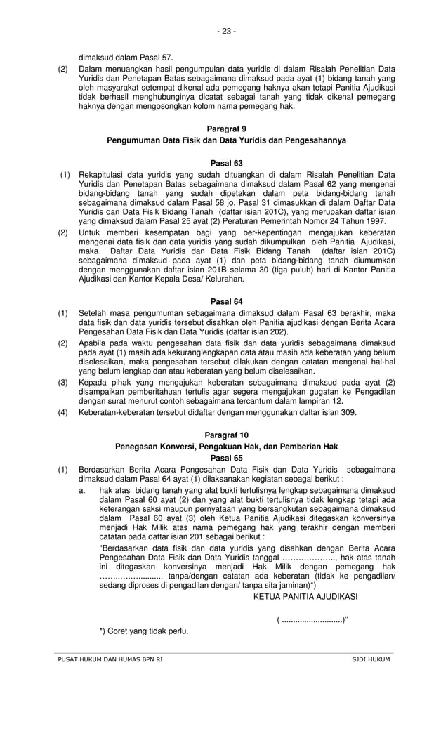 Permen Agraria No. 3 Tahun 1997 Tentang Ketentuan Pelaksanaa Peraturan Pemerintah No. 24 Tahun ...