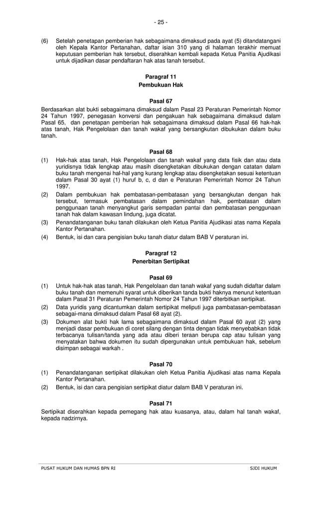 Permen Agraria No. 3 Tahun 1997 Tentang Ketentuan Pelaksanaa Peraturan Pemerintah No. 24 Tahun ...
