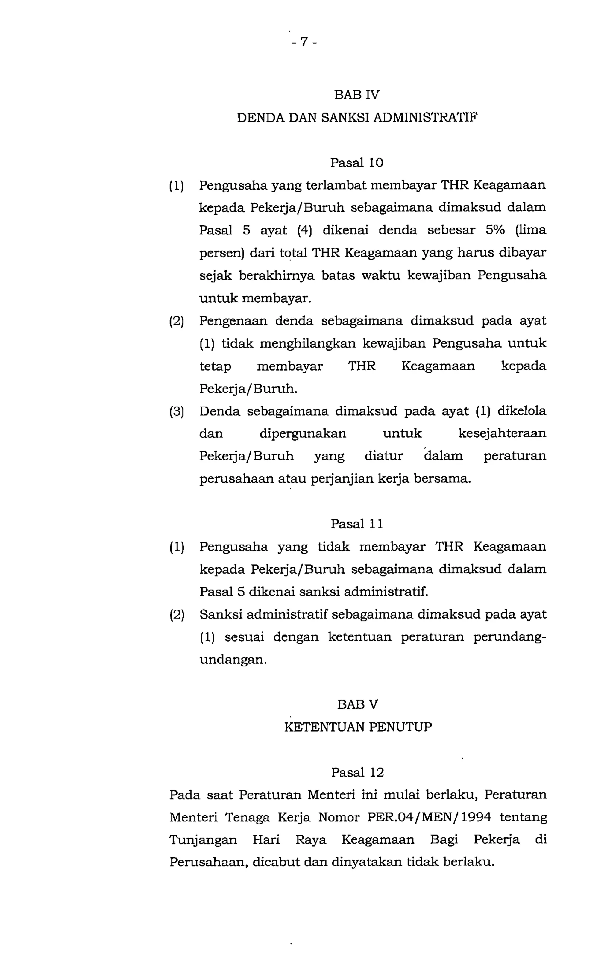 Permenaker no. 06 2016 tunjangan hari raya keagamaan | PDF