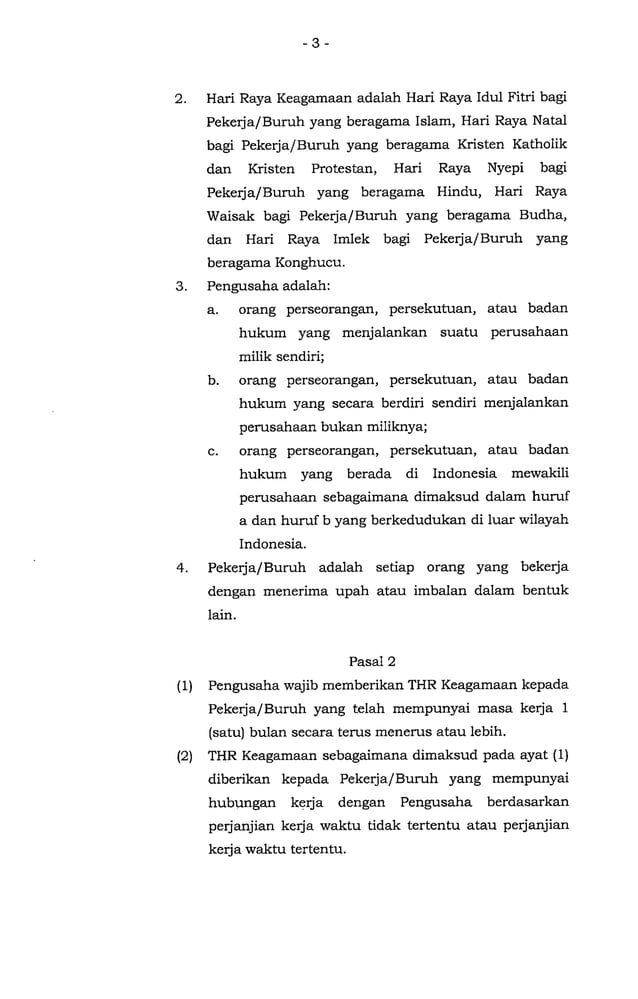 Permenaker no. 06 2016 tunjangan hari raya keagamaan | PDF