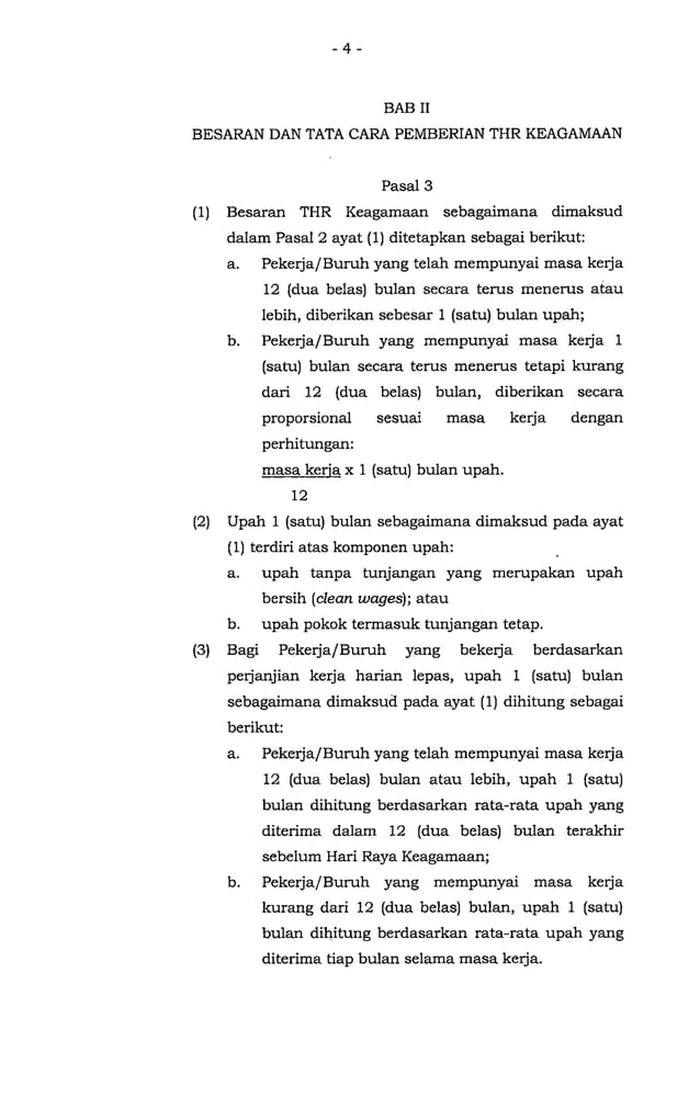 Permenaker no. 06 2016 tunjangan hari raya keagamaan | PDF