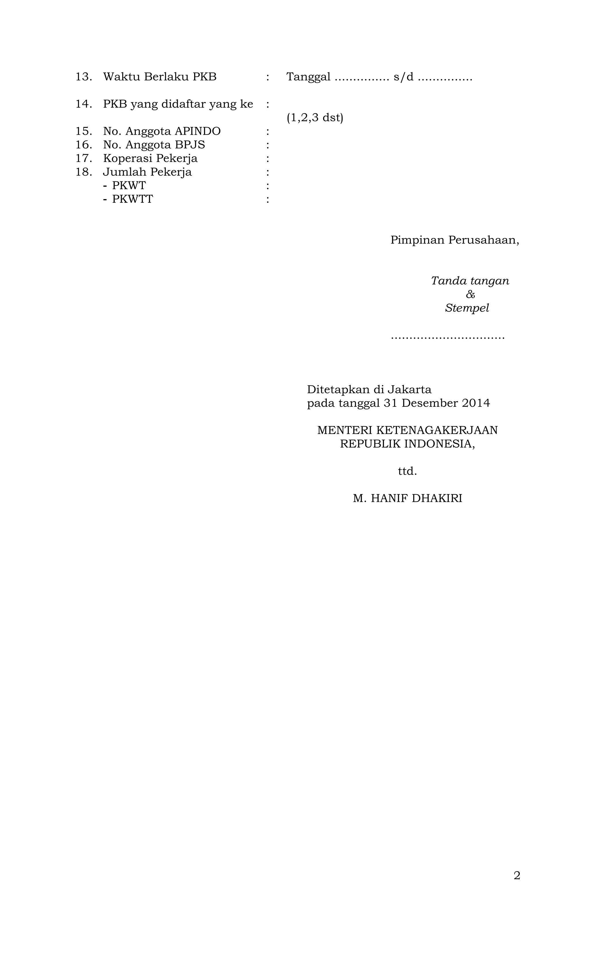 Permenakertrans No. 28 Tahun 2014 Tentang Tata Cara Pembuatan dan ...