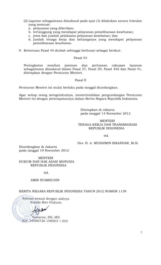 Permenakertrans no 20 tahun 2012 | PDF