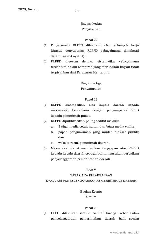 Permendagri 18 Tahun 2020-lppd.pdf tata cara penyusunan LPPD | PDF