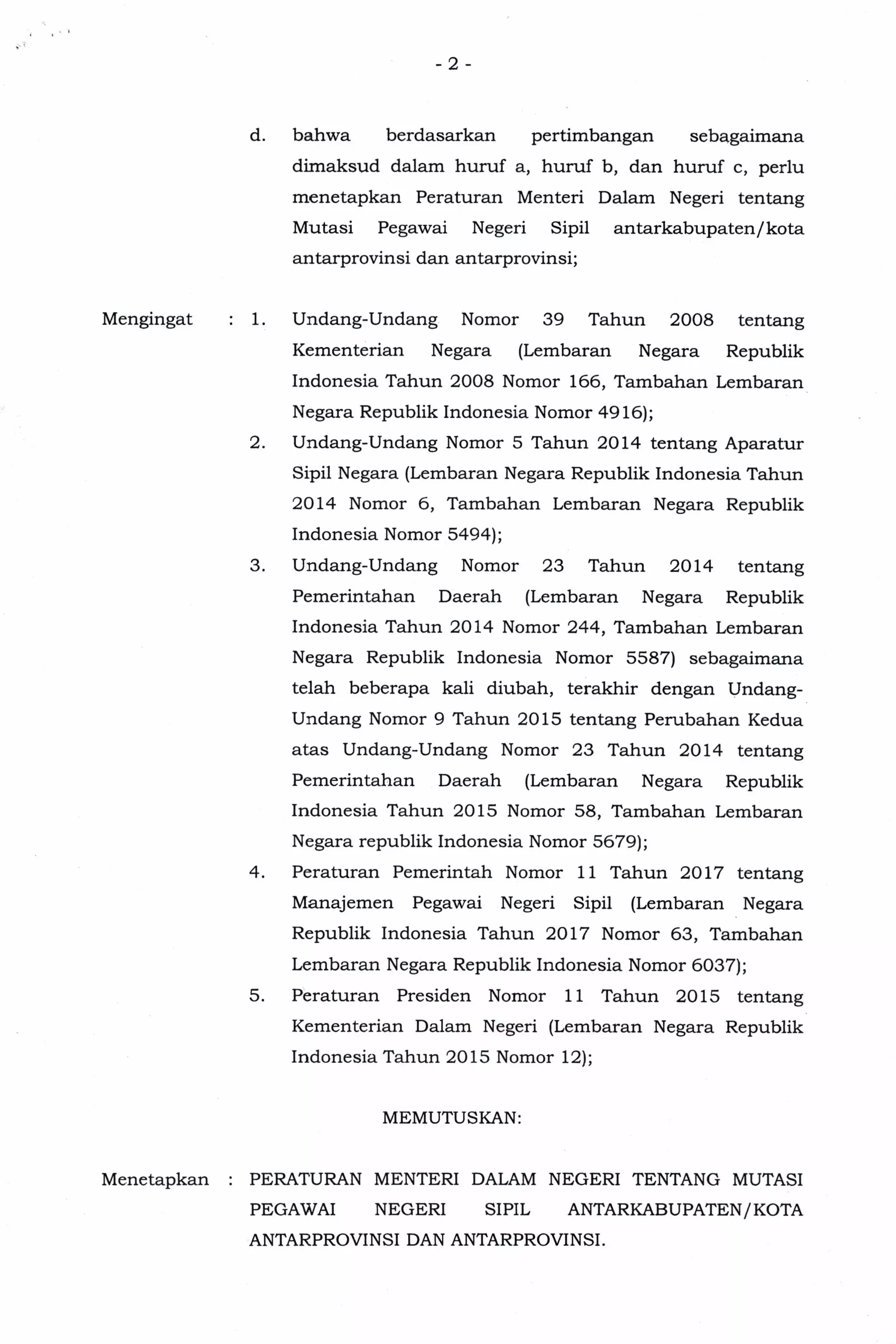 Permendagri 58 tahun 2019 tentang Mutasi PNS antarKabupaten/Kota ...