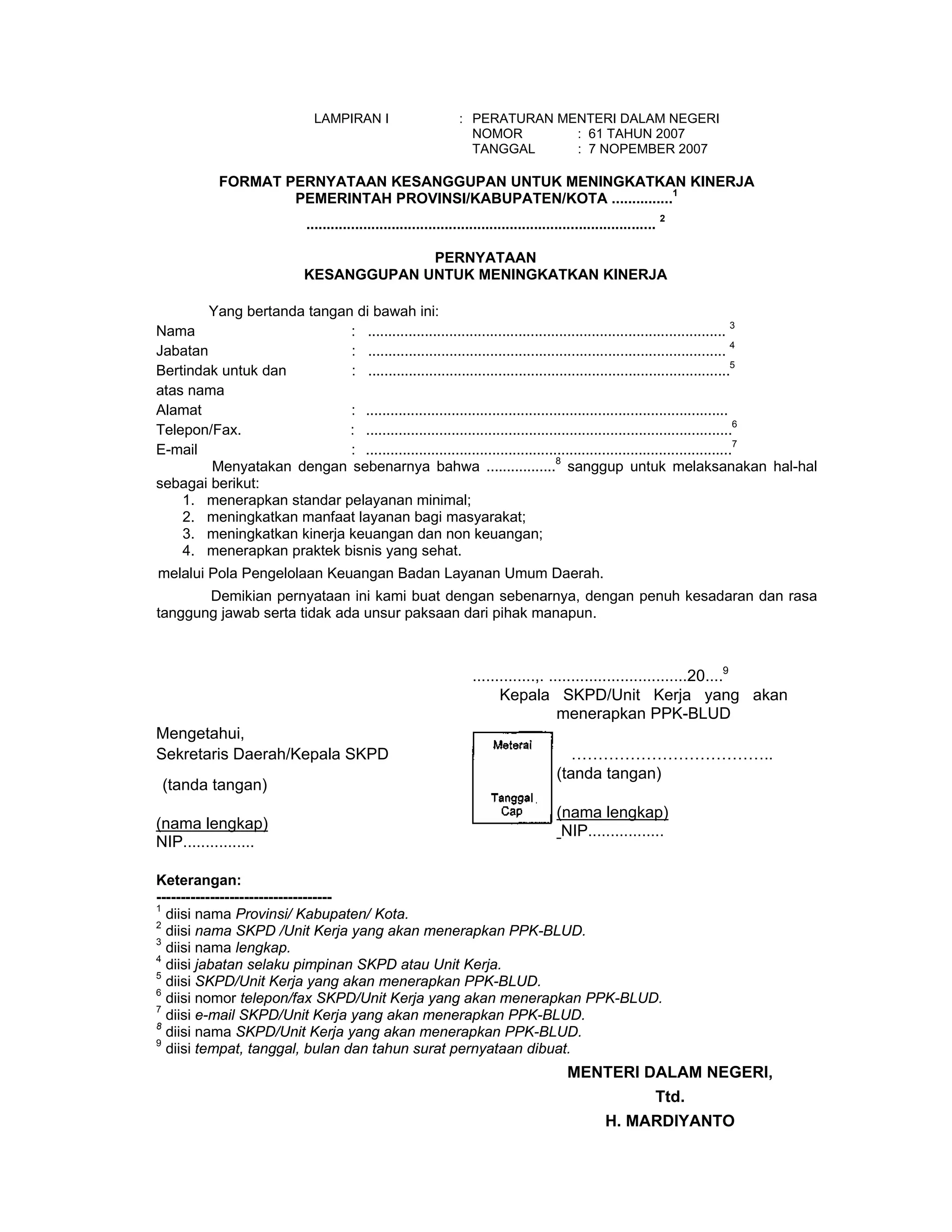Permendagri no. 61 tahun 2007 | PDF