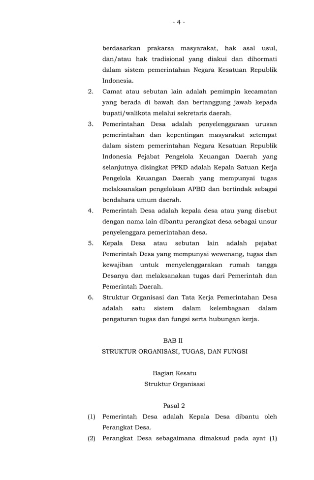 Permendagri no. 84 tahun 2015 sotk pemerintahan desa | PDF