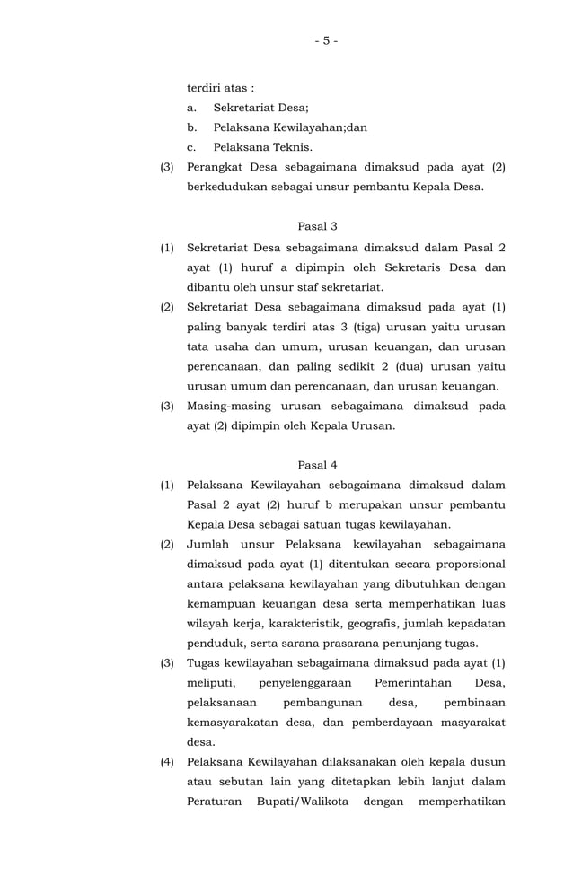 Permendagri no. 84 tahun 2015 sotk pemerintahan desa | PDF