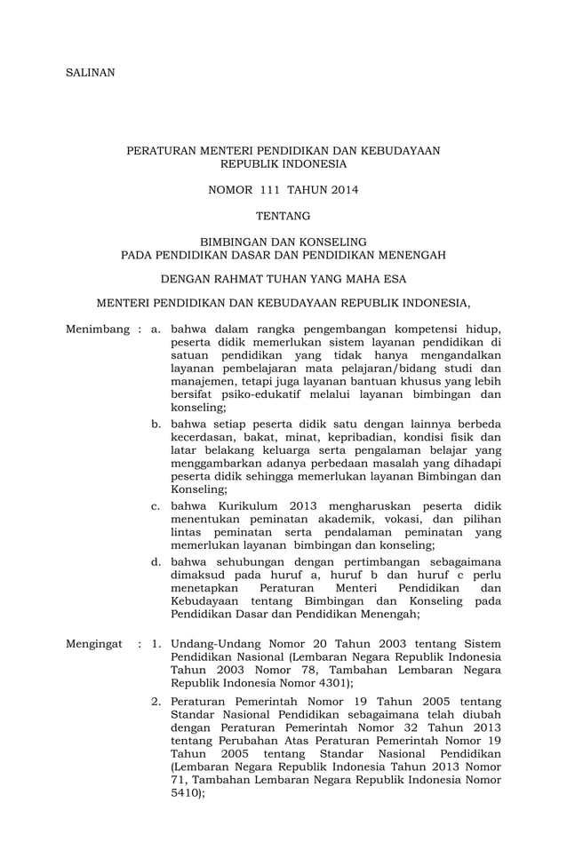 Permendikbud no-111-tahun-2014-tentang-bimbingan-dan-konseling | PDF