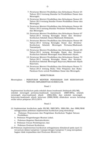 Permendikbud nomor-81a-tahun-2013-tentang-implementasi-kurikulum | PDF