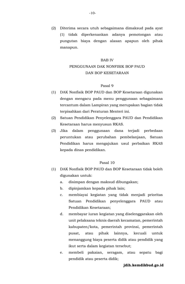 Permendikbud 13 tahun_2020_juknis_dak_nonfisik_bop_paud_dik_kesetaraan_ta_2020 | PDF