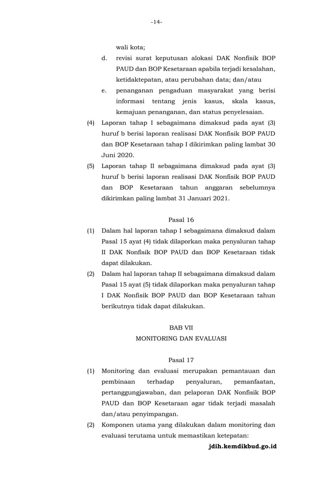 Permendikbud 13 tahun_2020_juknis_dak_nonfisik_bop_paud_dik_kesetaraan_ta_2020 | PDF