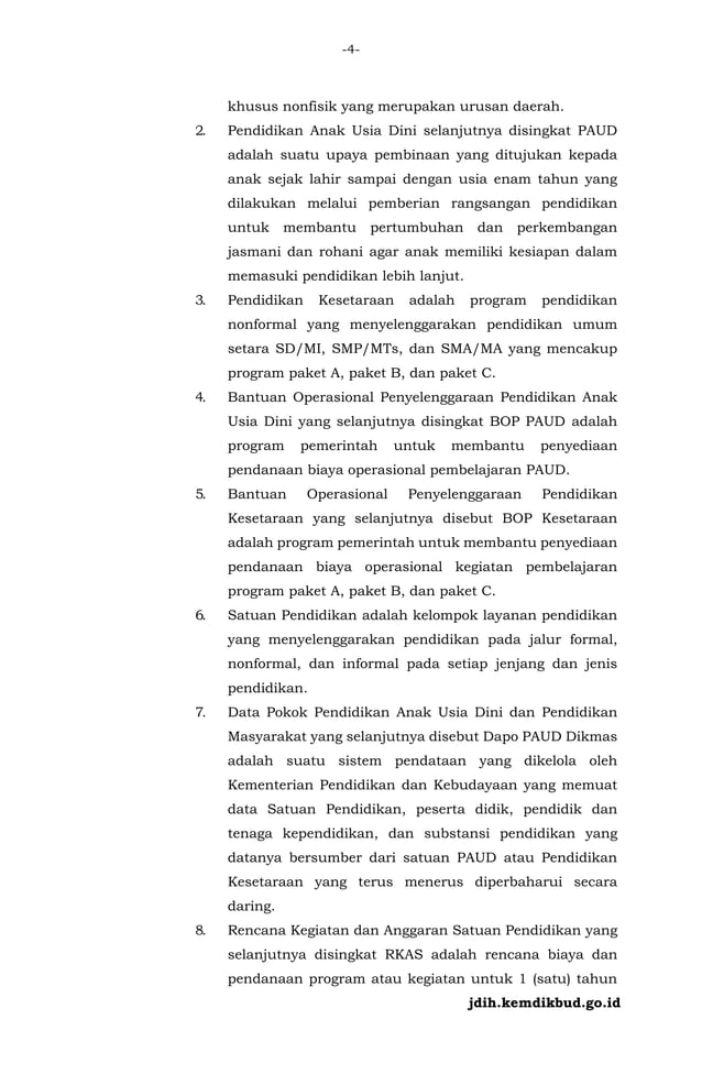 Permendikbud 13 tahun_2020_juknis_dak_nonfisik_bop_paud_dik_kesetaraan_ta_2020 | PDF