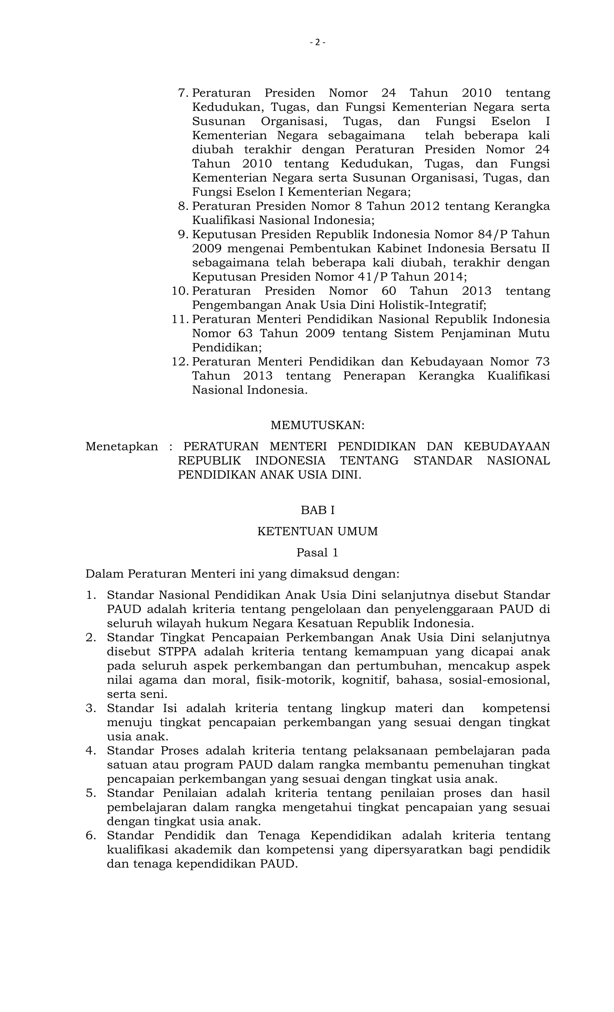 Permendikbud no. 137 tahun 2014 sn-paud | PDF