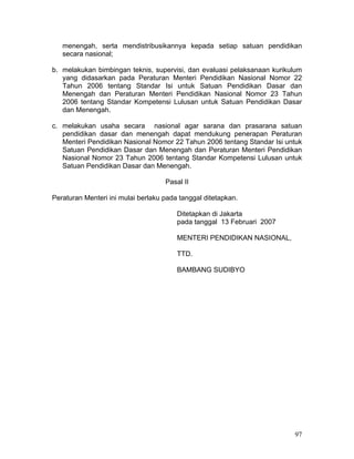 Permendiknas 06 07 standar isi | PDF