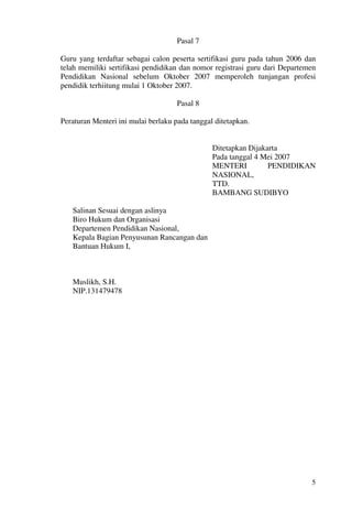 Permendiknas 18 20071 sertifikasi guru | PDF