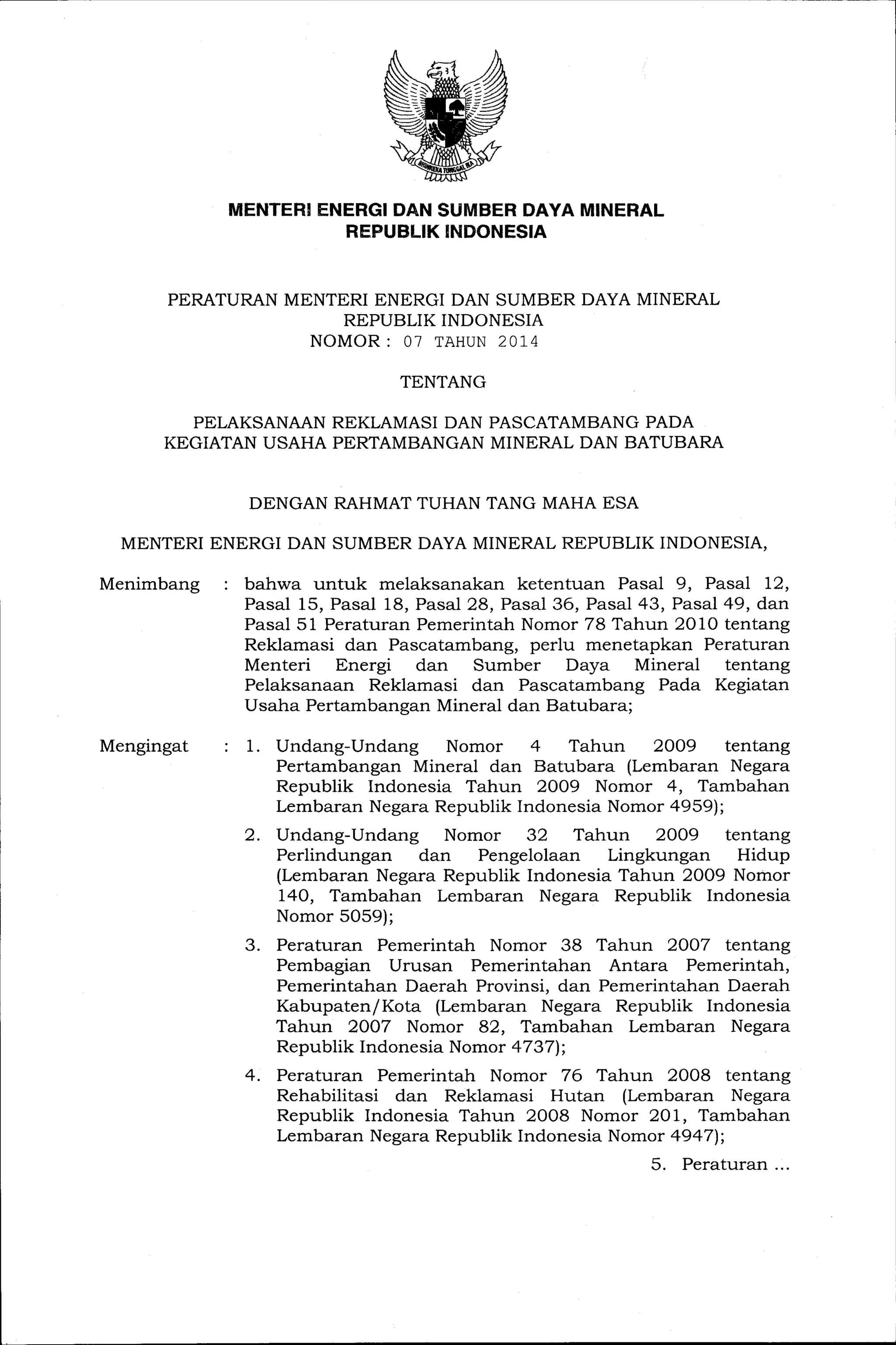 Permen esdm 07 tahun 2014 | PDF | Free Download