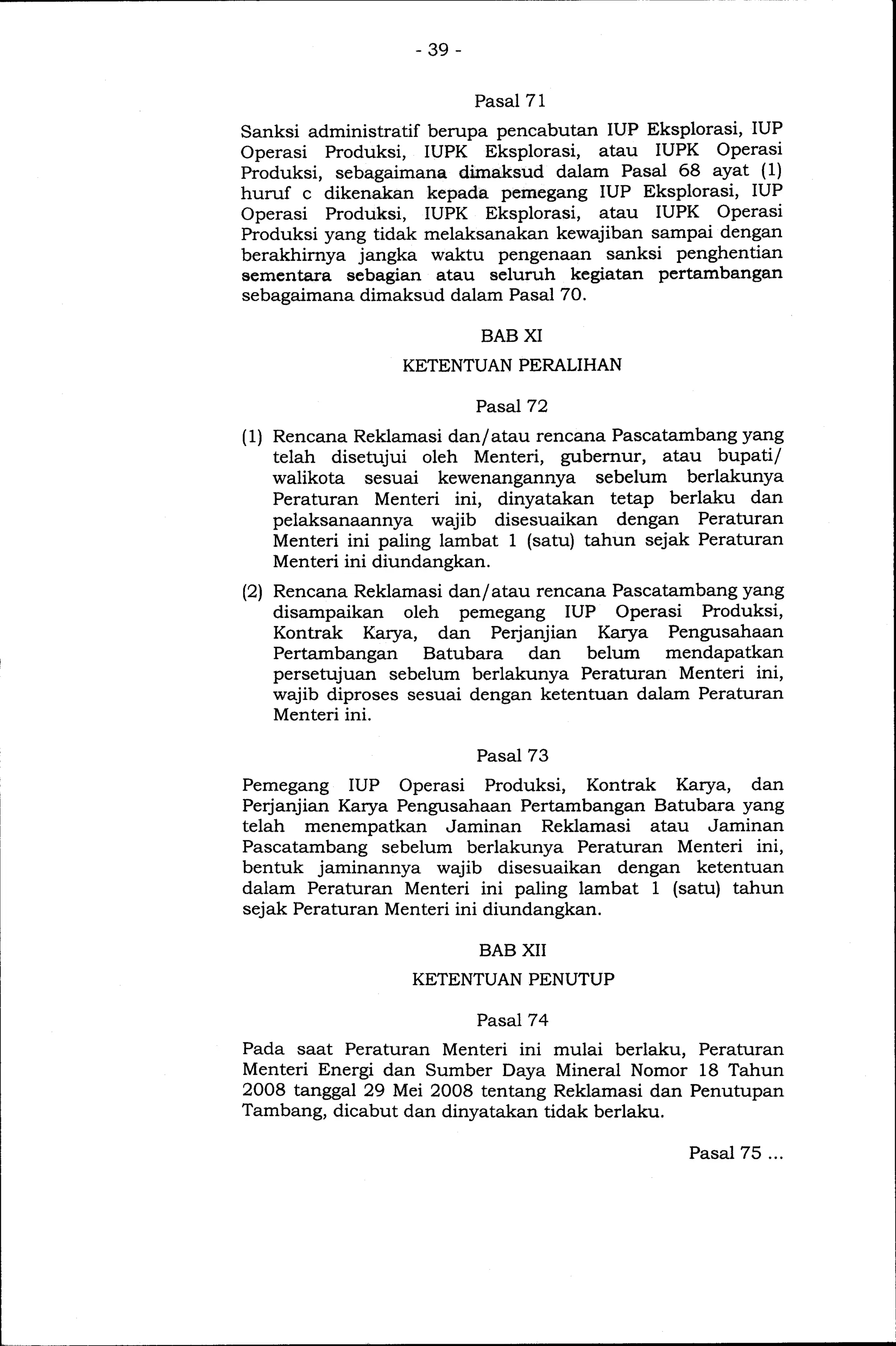 Permen ESDM 07 Tahun 2014 tentang PELAKSANAAN REKLAMASI DAN PASCATAMBANG PADA KEGIATAN USAHA ...