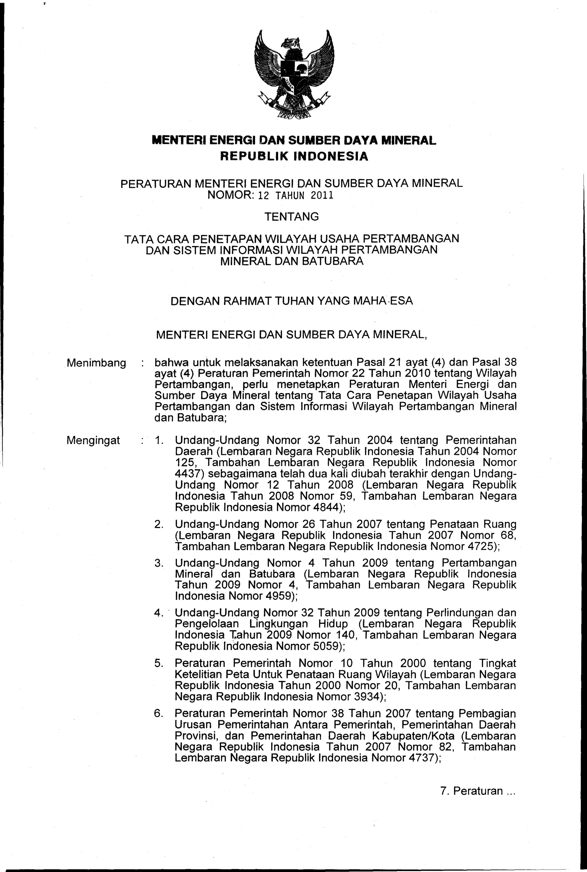 Permen esdm 12 2011 tentang tata cara penetapan wilayah usaha ...