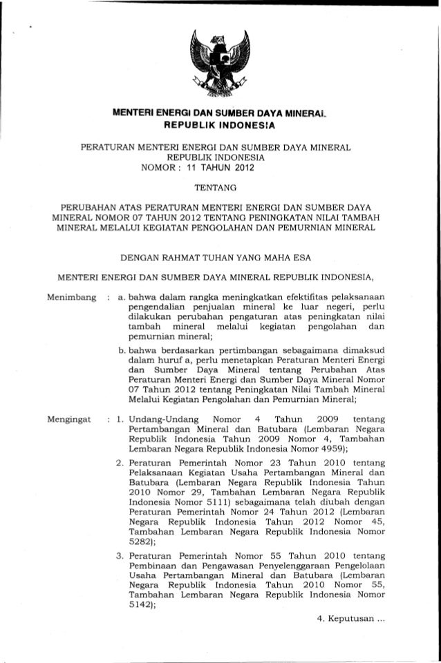 Permen ESDM No. 11 tahun 2012 Permen ESDM No. 11 tahun 2012