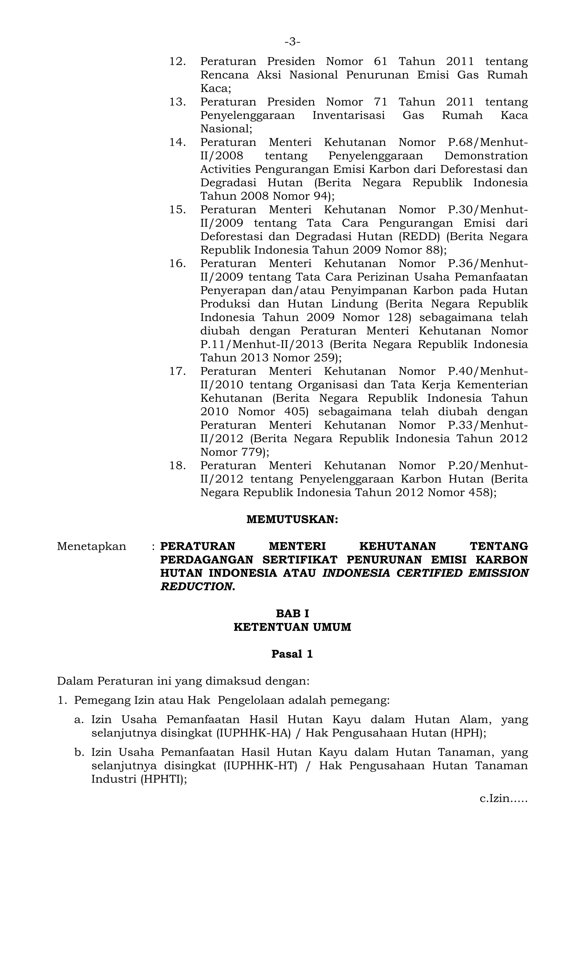 Permenhut no 50 th 2014 ttg perdagangan sertifikat penurunan emisi karbon hutan indonesia | PDF