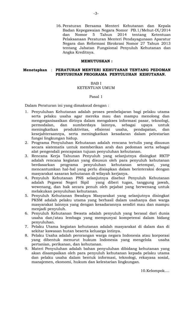 Permenhut ri no 78 th 2014 ttg pedoman penyusunan programa penyuluhan kehutanan | PDF