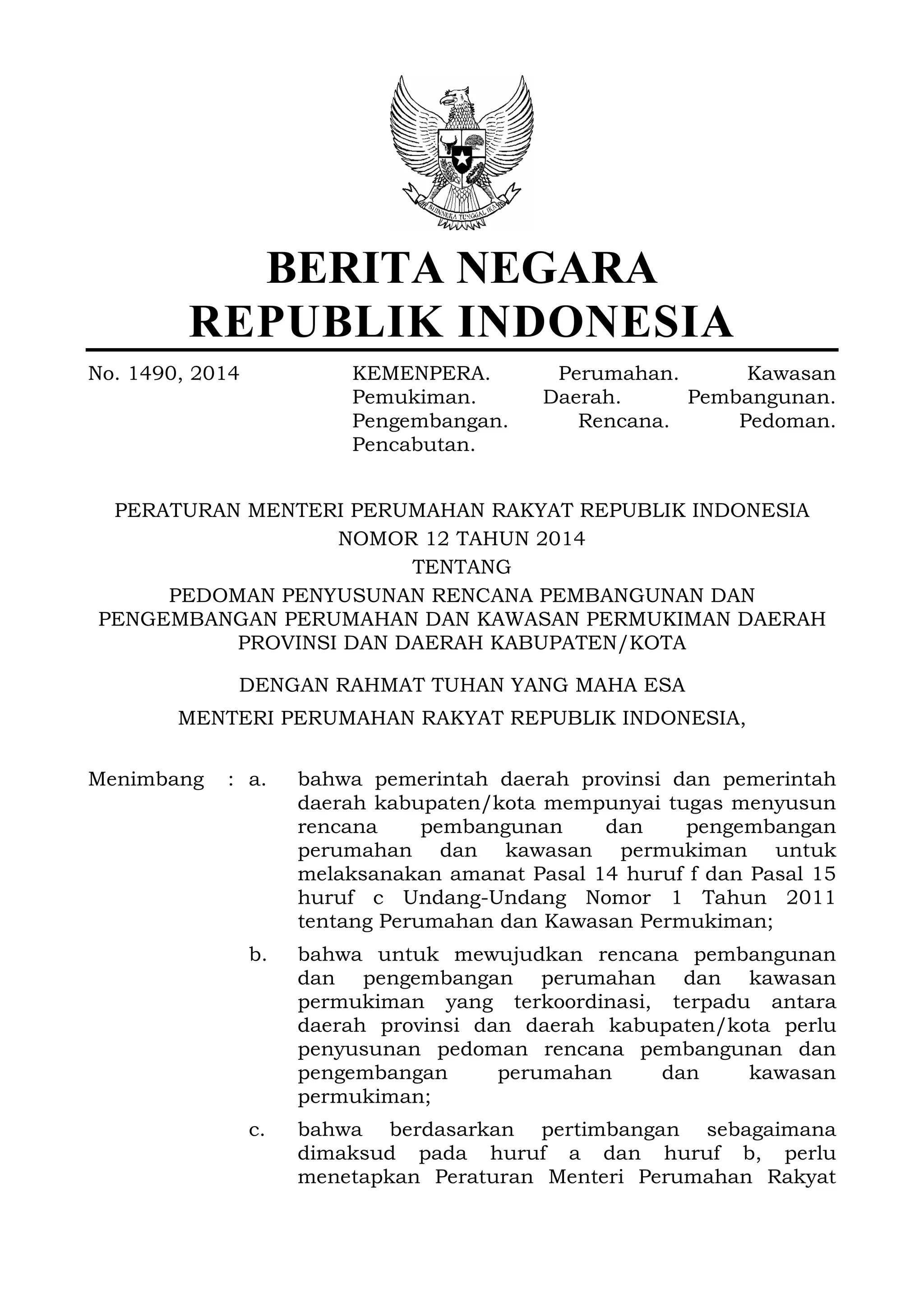 Permen Kemenpera Nomor 12 tahun 2014 (Kemenpera Nomor 12 Tahun 2014 ) | PDF