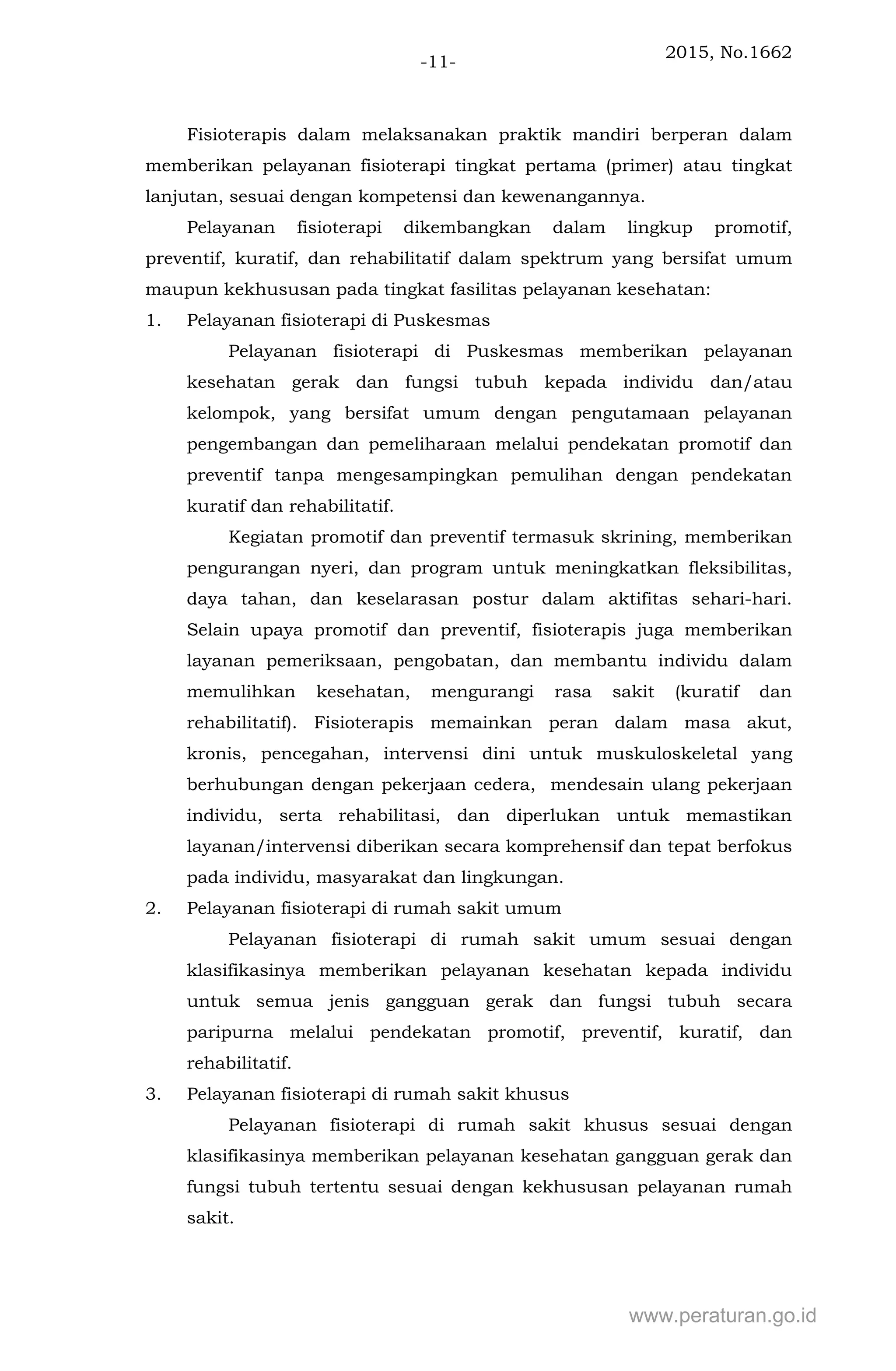 Permenkes 65 tahn 2015 ttg standar pelayanan fisioterapi | PDF