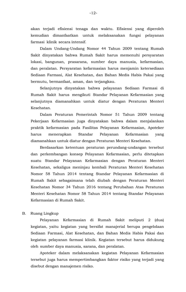 Permenkes 72 2016 standar pelayanan kefarmasian di rumah sakit | PDF