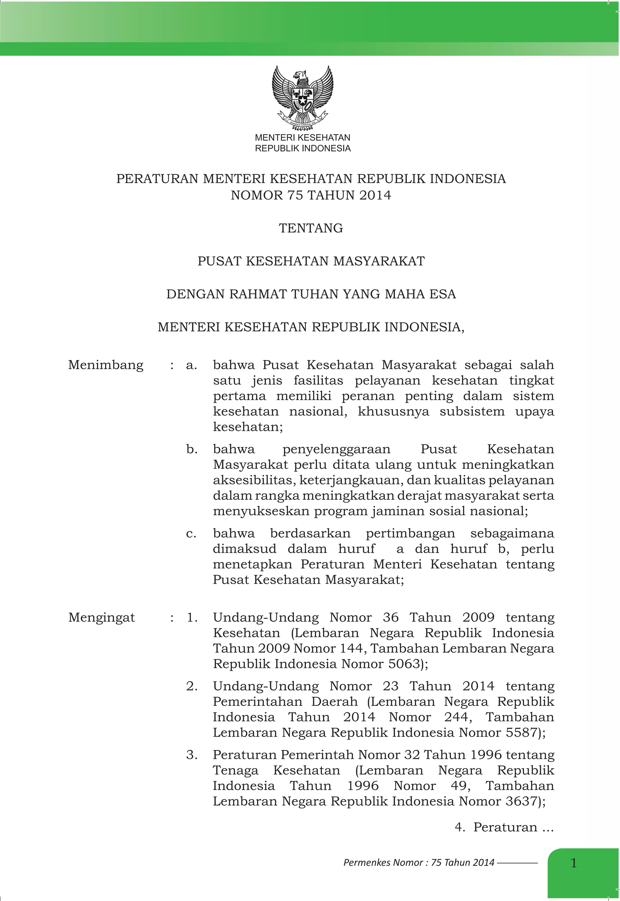 Permenkes no 75_tahun_2014 | PDF