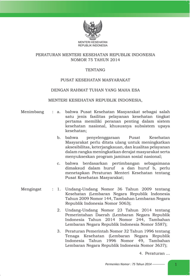 Permenkes no 75_tahun_2014 | PDF