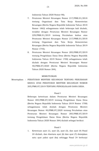 Peraturan Menteri Keuangan Nomor: 50/PMK.07/2020 | PDF