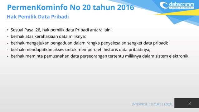 Penjelasan Permen kominfo no 20 tahun 2016 | PPTX