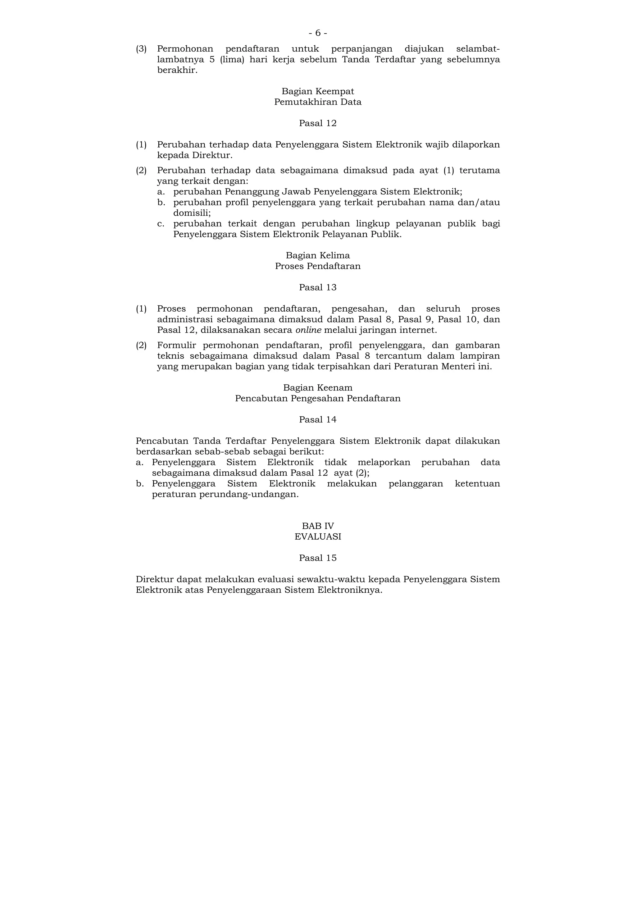 Permen kominfo tata cara pendaftaran penyelenggara sistem elektronik | PDF