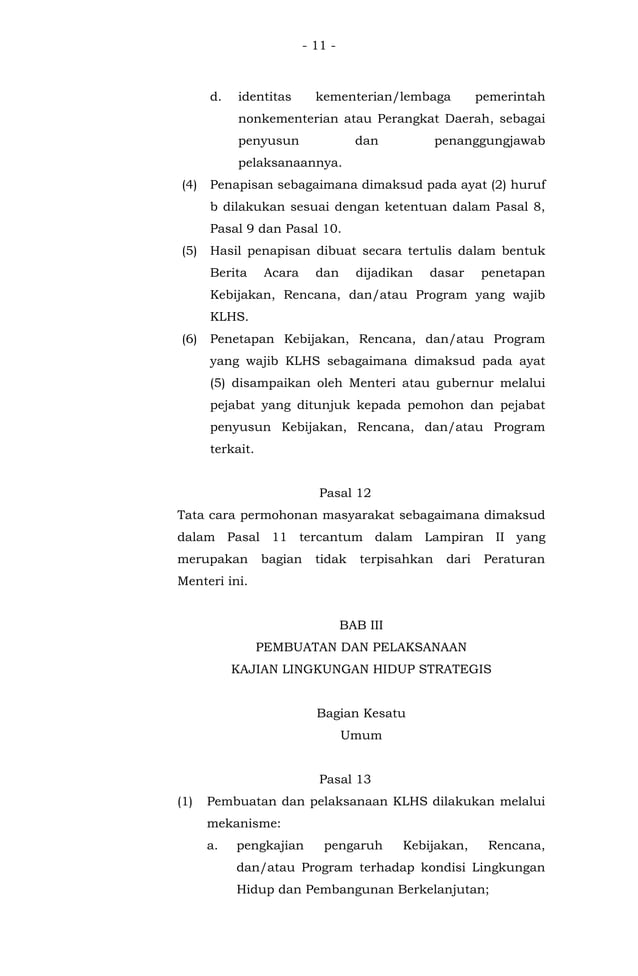 Permenlhk P.69/2017 tentang pelaksanaan KLHS | PDF