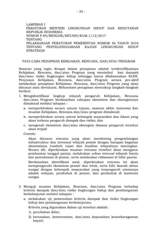 Permenlhk P.69/2017 tentang pelaksanaan KLHS | PDF