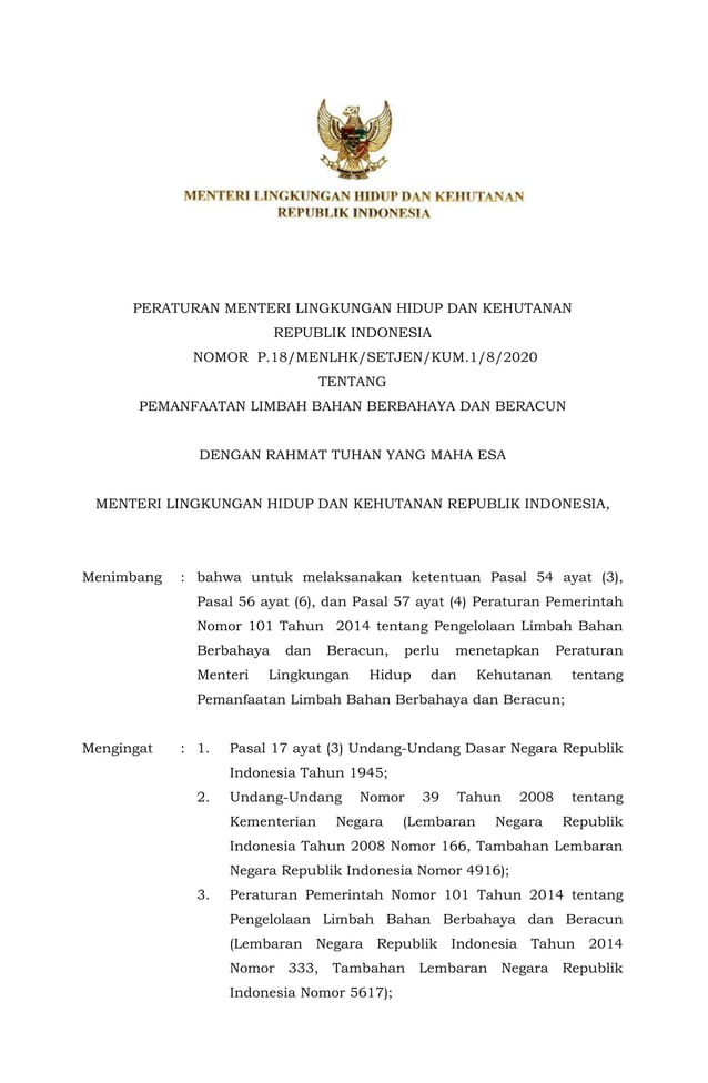 Peraturan Lingkungan Hidup dan Kehutanan Permen LHK Nomor 18 Tahun 2020.pdf
