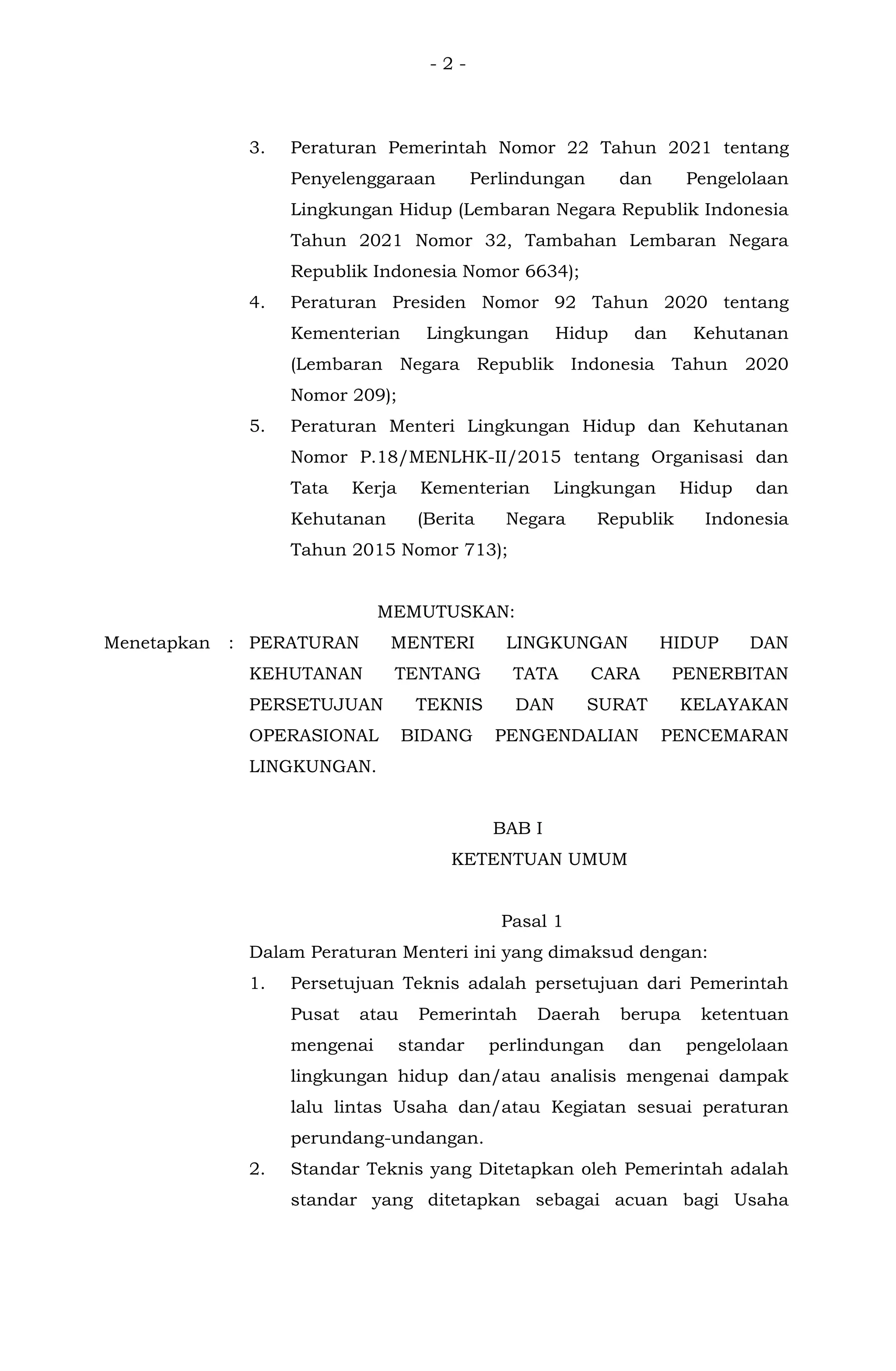 Permen LH No 5 2021 Tentang Tata Cara Penerbitan Pertek dan SLO Air ...