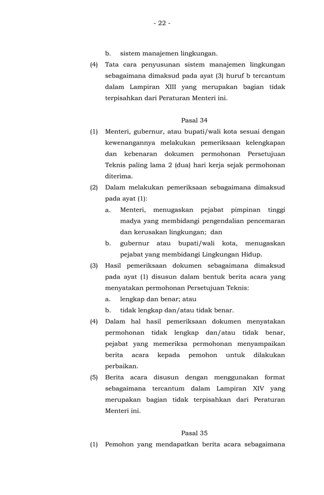 Permen LH No 5 2021 Tentang Tata Cara Penerbitan Pertek dan SLO Air ...