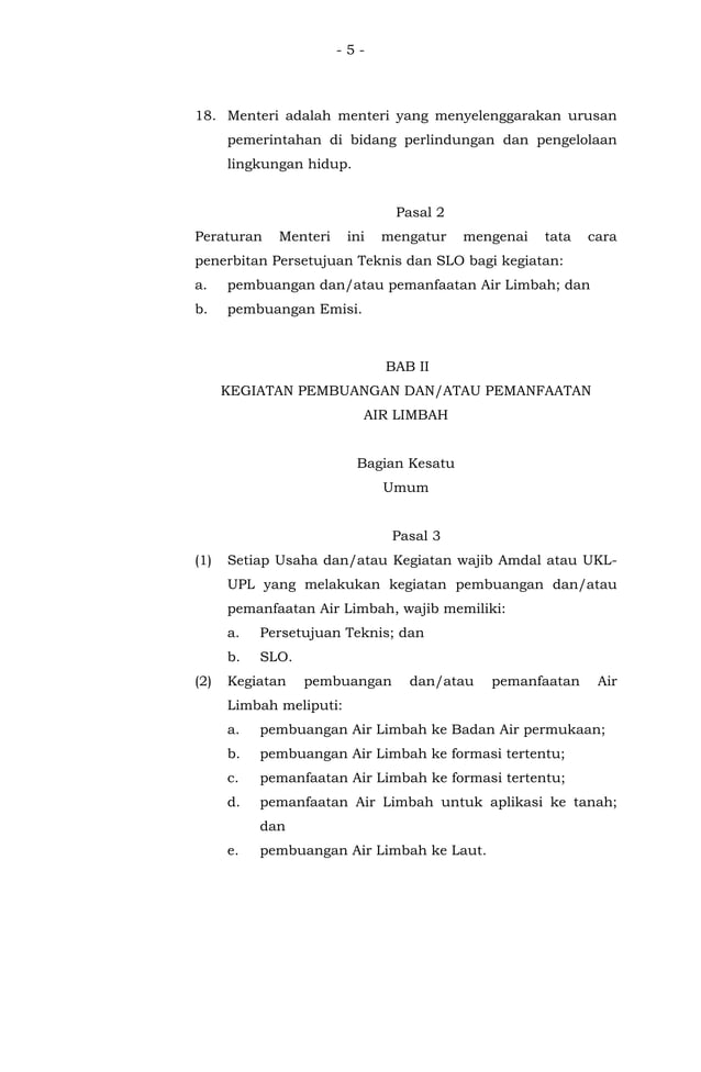 Permen LH No 5 2021 Tentang Tata Cara Penerbitan Pertek dan SLO Air Limbah dan Emisi.pdf
