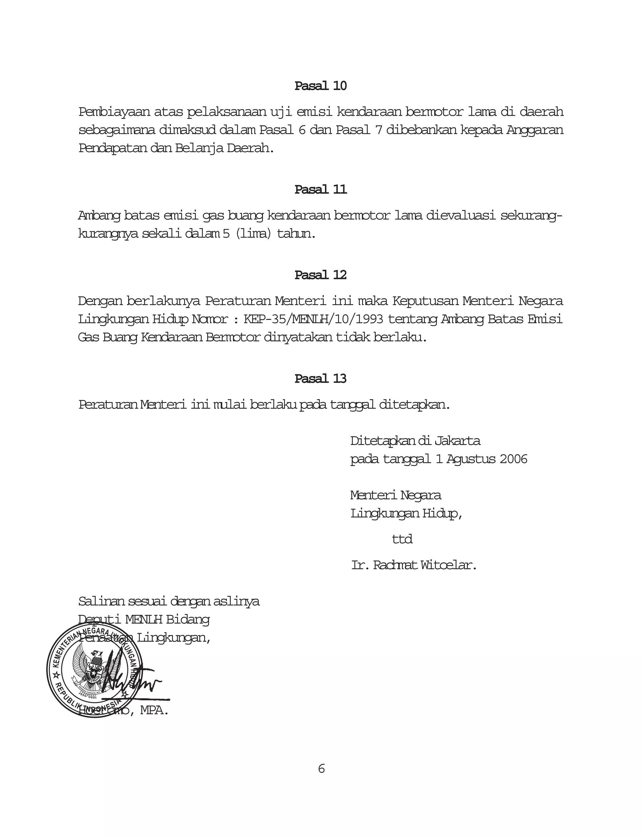PERMENLH RI No. 5 Tahun 2006 tentang Ambang Batas Emisi Gas Buang ...