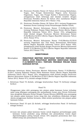 Permen menhut no 14 tahun 2013 tentang pedoman pinjam pakai hutan | PDF