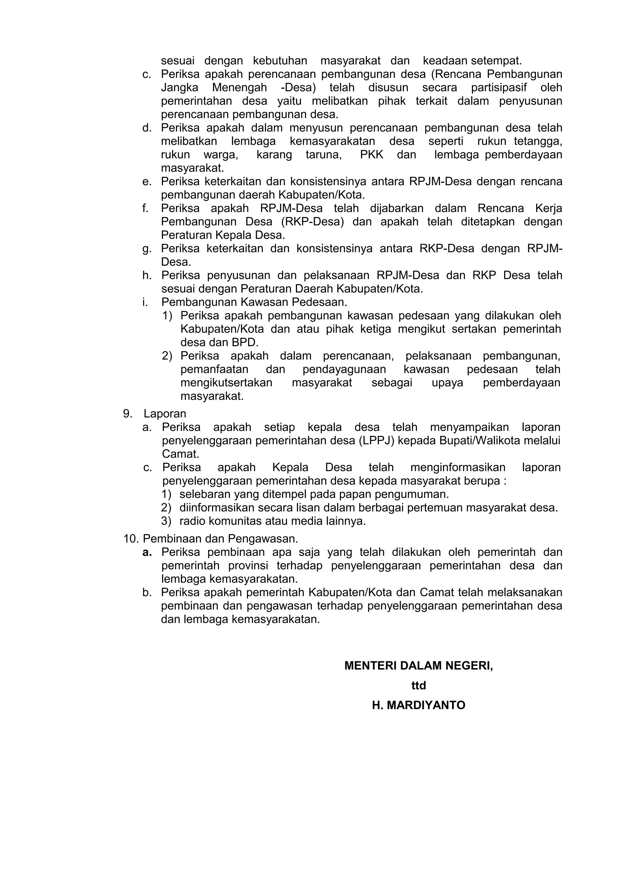 Permen no.07 2008 pengawasan pemerintah desa | DOC